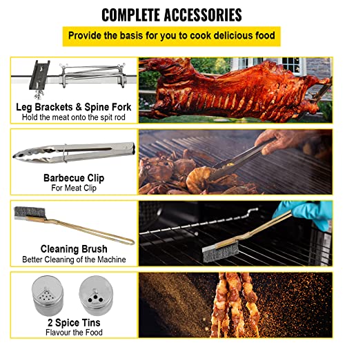 VEVOR Rotisserie Grill 132lbs Capacity, 50 Inch Stainless Steel Pig Lamb Spit Grill Roaster, with 40W Motor & Adjustable Height Lockable Casters & Baffle for Outdoor Camping Party Campfire Barbecue