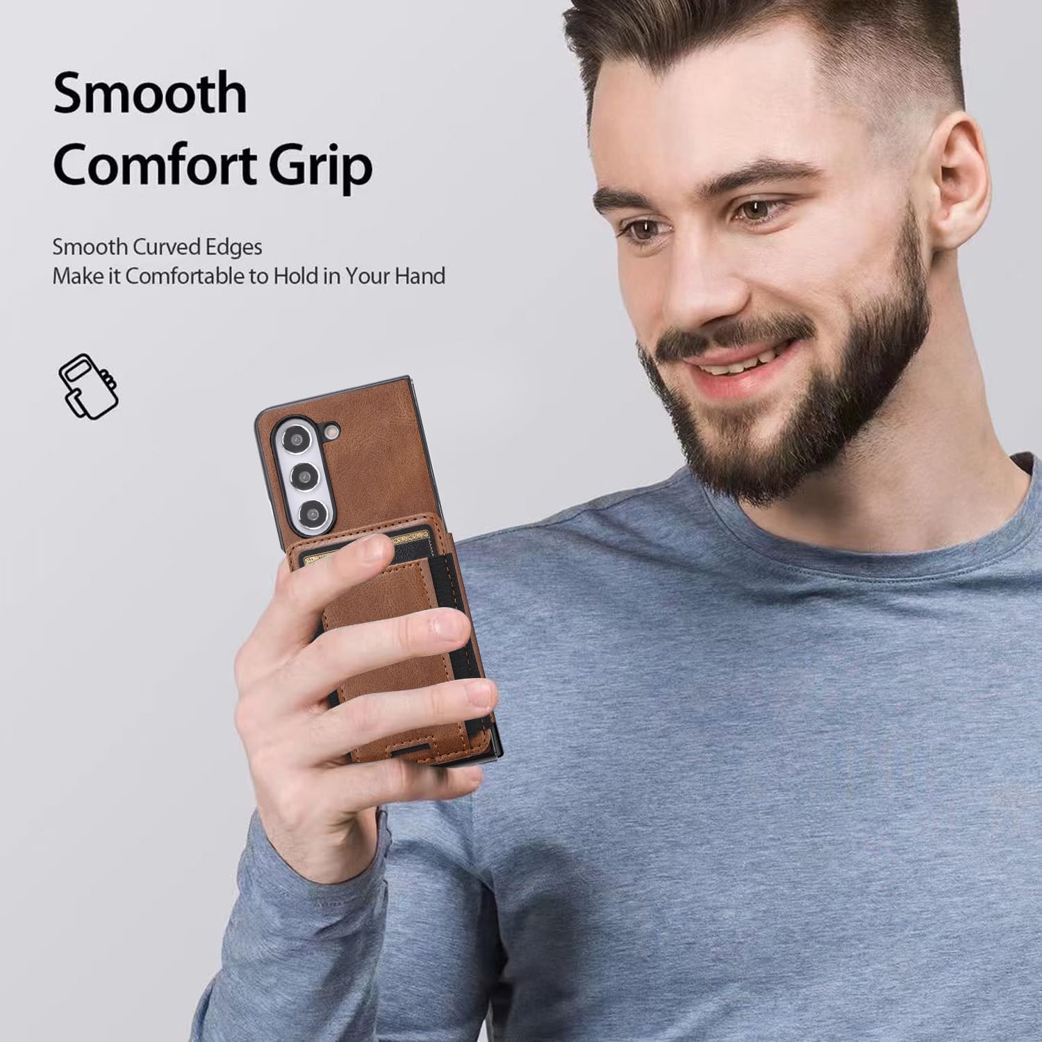 JINGANGYU JGY Samsung Z Fold 5 Case Leather Wallet, Z Fold 5 Wallet Case with Card Slots Flip PU Leather Card Holder Rugged Non-Slip Full Body Drop Protector Back case for Z Fold 5 (Flip Brown)