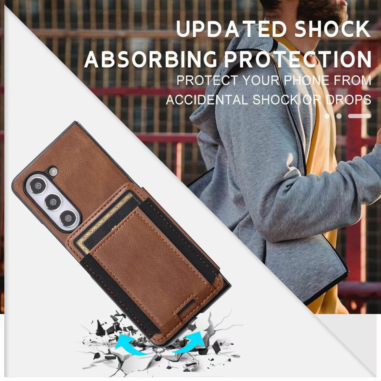JINGANGYU JGY Samsung Z Fold 5 Case Leather Wallet, Z Fold 5 Wallet Case with Card Slots Flip PU Leather Card Holder Rugged Non-Slip Full Body Drop Protector Back case for Z Fold 5 (Flip Brown)