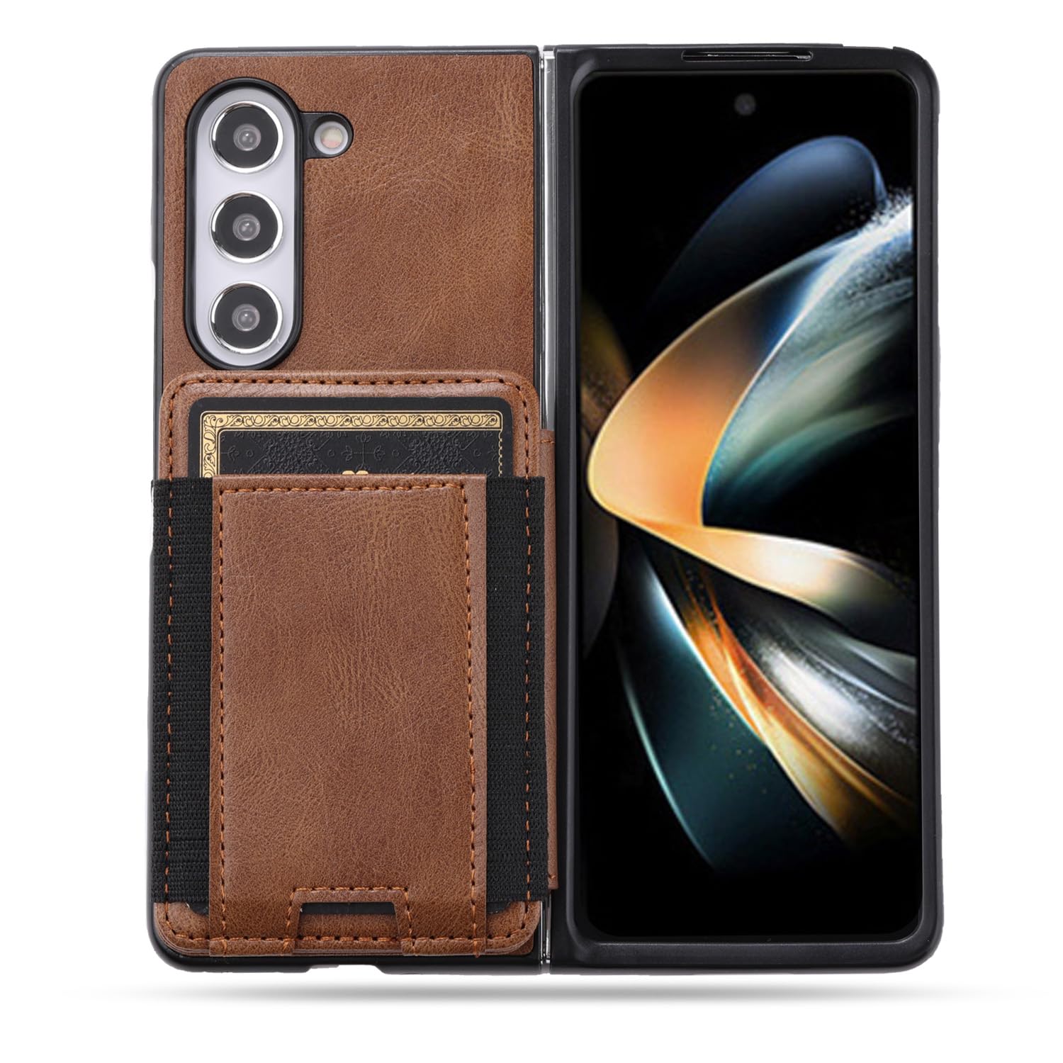 JINGANGYU JGY Samsung Z Fold 5 Case Leather Wallet, Z Fold 5 Wallet Case with Card Slots Flip PU Leather Card Holder Rugged Non-Slip Full Body Drop Protector Back case for Z Fold 5 (Flip Brown)