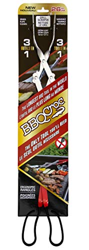 BBQCroc 3 in 1 Barbecue Tool 26-inch - Extra Light and Extra Long Tongs, Spatula and Grill Scraper (Red) β Longest BBQ Tool Ever!