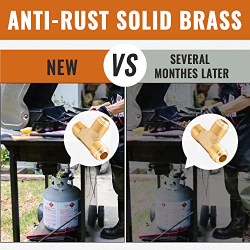 SUNGATOR Flare Tee Fitting, 3/8" x 3/8" x 3/8" Male Flare Brass Fittings for Gas Burner, BBQ Grill, etc.(2 Pcs)