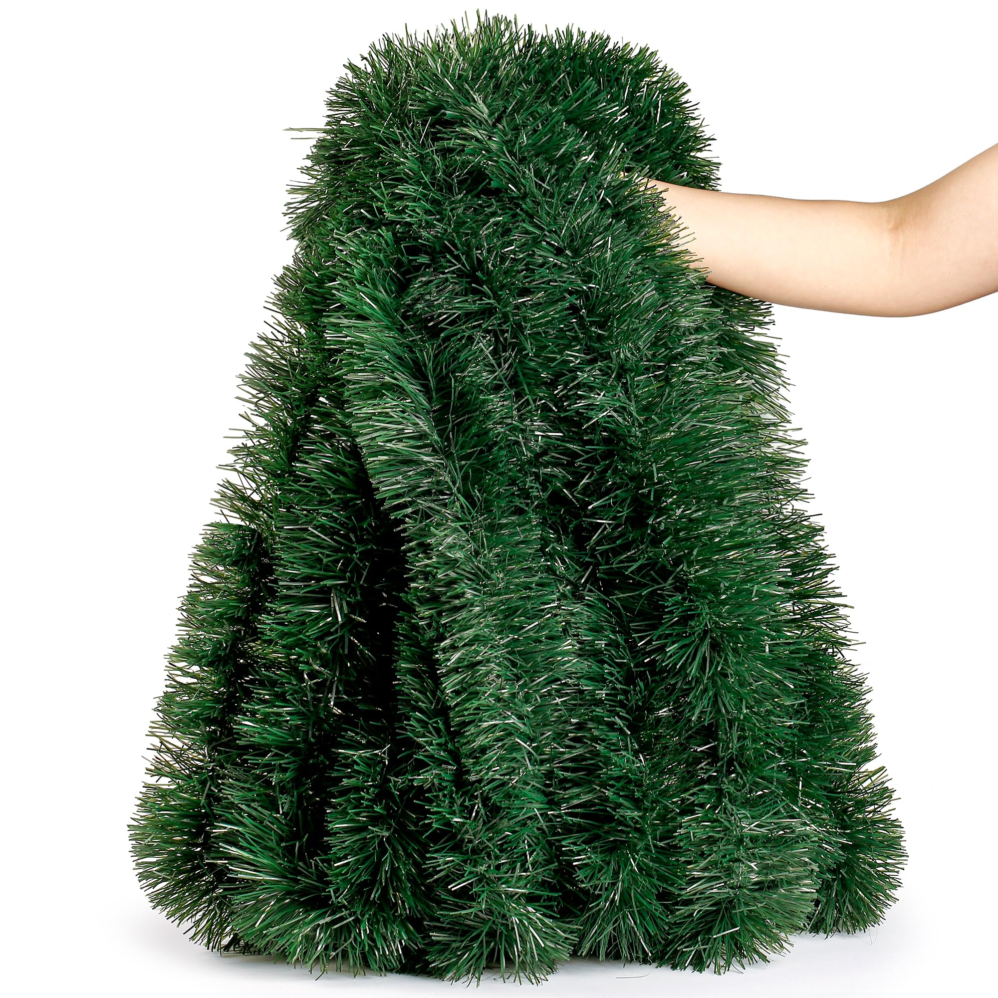 Sggvecsy 49.2Ft Christmas Dark Green Tinsel Garland Xmas Tree Decorations Christmas Metallic Twist Garland Ceiling Hanging Decorations for New Year Party Birthday Holiday Indoor Outdoor Supplies