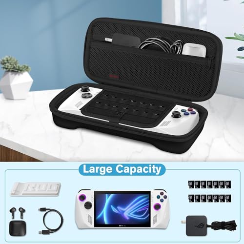 Fintie Case for ASUS ROG Ally X 2024 / ROG Ally 2023, Shockproof Protective Cover Hard Shell with Inner Pocket & 14 Game Card Slots, Black