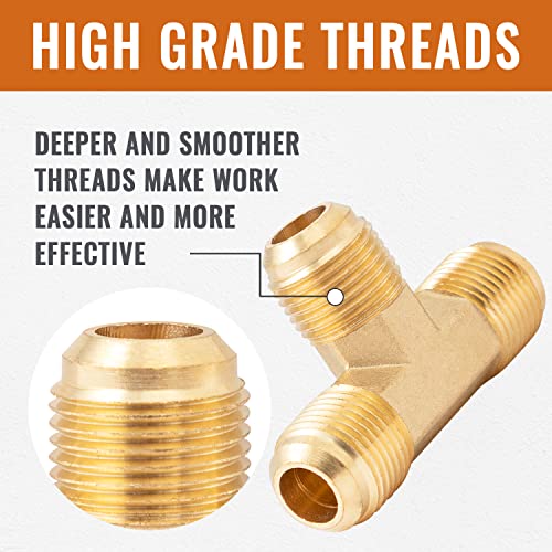 SUNGATOR Flare Tee Fitting, 3/8" x 3/8" x 3/8" Male Flare Brass Fittings for Gas Burner, BBQ Grill, etc.(2 Pcs)