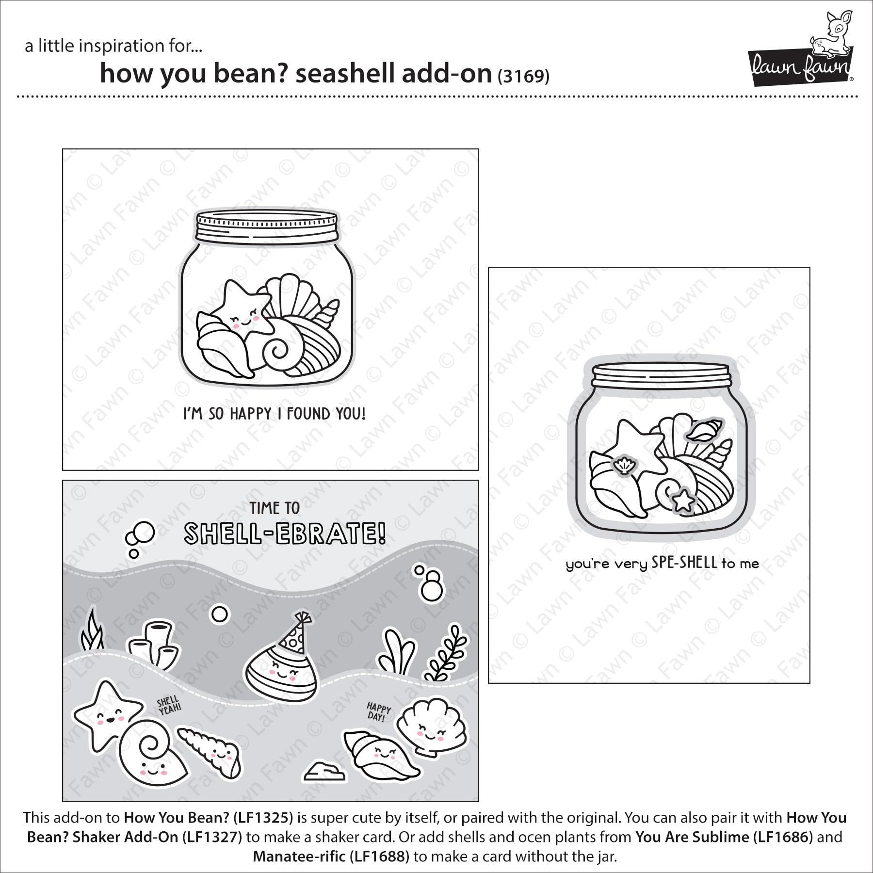 Lawn Fawn Clear Stamp & Die Set - How You Bean? Seashell Add-On - Two Item Bundle