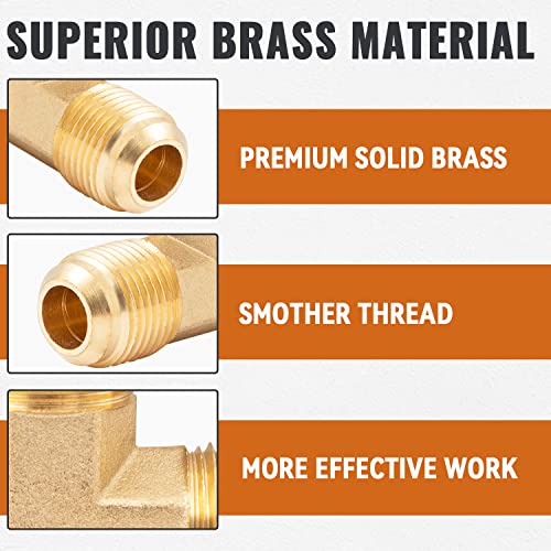 SUNGATOR Flare Tee Fitting, 3/8" x 3/8" x 3/8" Male Flare Brass Fittings for Gas Burner, BBQ Grill, etc.(2 Pcs)