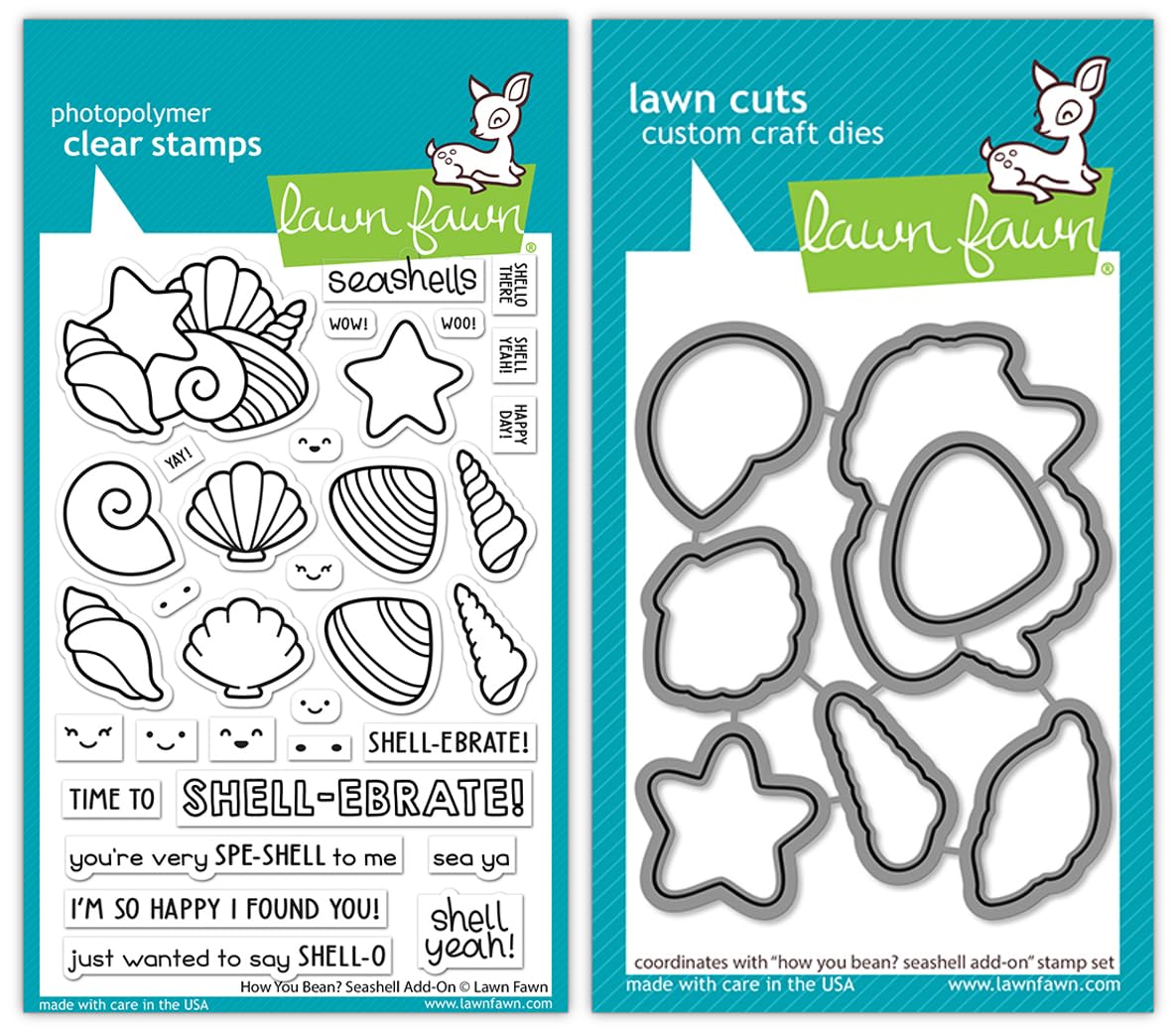 Lawn Fawn Clear Stamp & Die Set - How You Bean? Seashell Add-On - Two Item Bundle