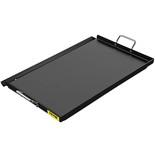 VEVOR Carbon Steel Griddle, Griddle Flat Top Plate, Griddle for BBQ Charcoal/Gas Gril with 2 Handles, Rectangular Flat Top Grill with Extra Drain Hole for Tailgating and Parties (16"x24")