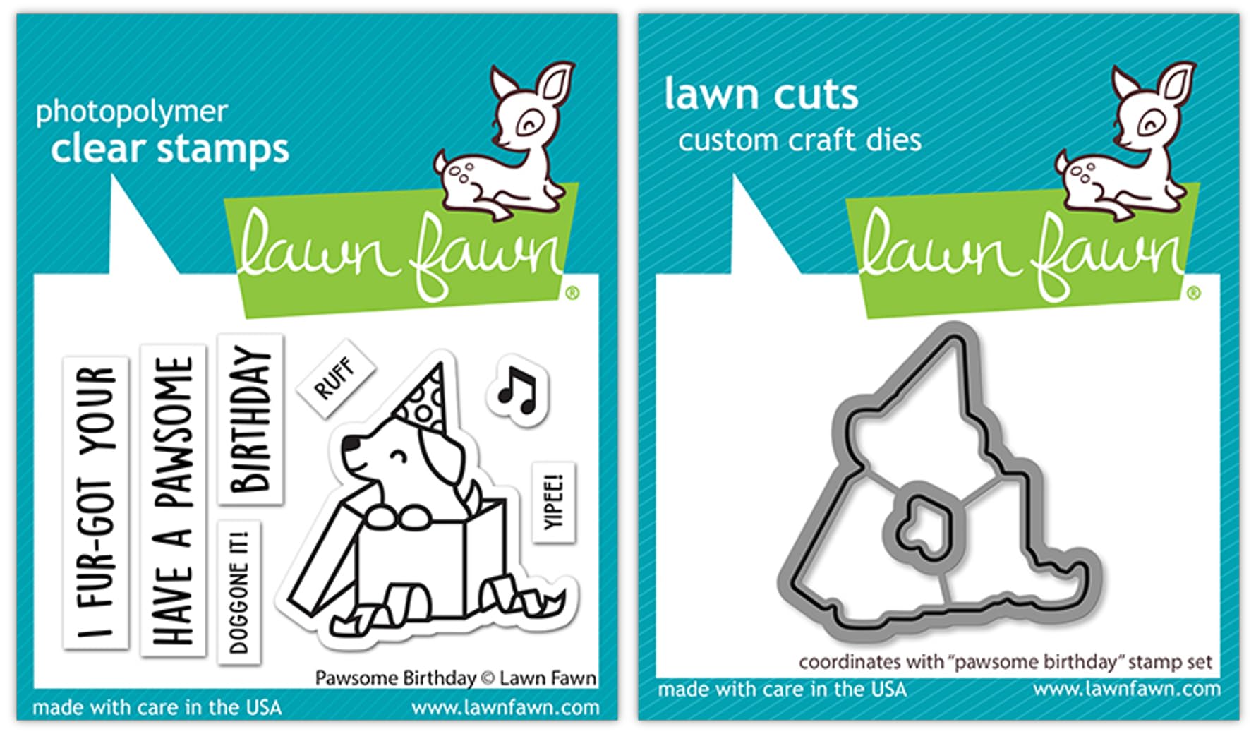 Lawn Fawn - Pawsome Birthday - Stamps and Dies - 2 Item Bundle