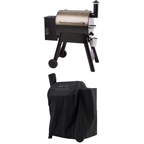 Traeger Grills Pro Series 22 Electric Wood Pellet Grill and Smoker, Bronze & Full-Length Grill Cover - Pro 575/ Pro 22