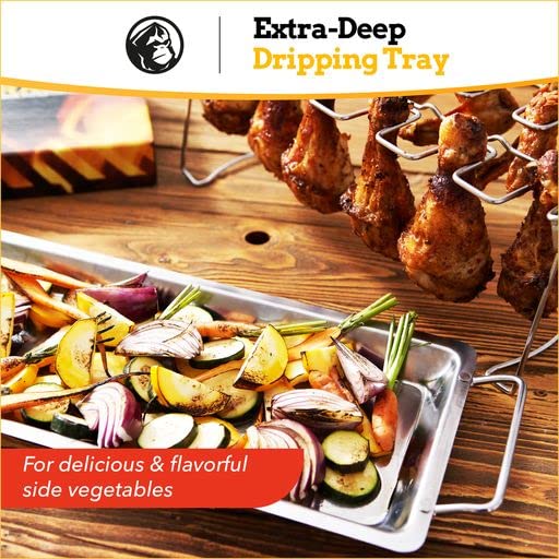 Chicken Drumstick Grill Rack - Large Capacity Smoker Stainless Steel With A Locking Mechanism & Deep Drip Tray Bundle with MOUNTAIN GRILLERS Rib Racks for Smoking Holds 5 Baby Back Ribs - Black