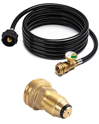 SHINESTAR 12FT Propane Tank Extension Hose with Gauge, Comes with A POL to QCC1 Propane Tank Adapter, Fits for RV, Gas Grill, Propane Stove and More