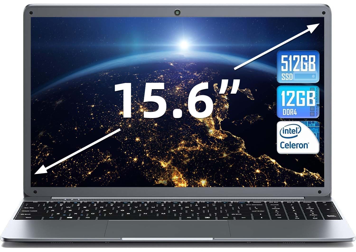 SGIN Laptop, 15.6 Inch Laptops Computer (12GB DDR4 512GB SSD) with Celeron N5095 Processor(Up to 2.9GHz), FHD 1920x1080 Display, Bluetooth 4.2, Webcam, WiFi