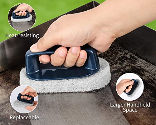 Griddle Cleaning Kit for Blackstone, Flat Top Grill Scrubber, Scouring Pads Brush with Handle, Griddle Grill Cleaning Accessories Tools