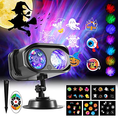 Christmas Projector Lights, Joycabin 6-in-1 Aurora Moving Patterns LED Lights, Waterproof Halloween Landscape Light with Remote Control Timer for Outdoor/Indoor Christmas Holiday Party