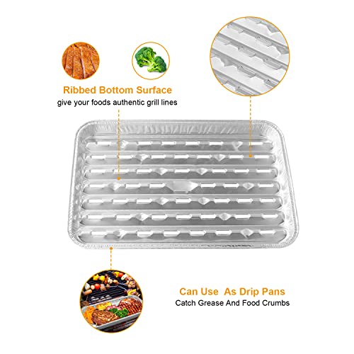Disposable Aluminum Broiler Pans with Holes โ Good for BBQ, Grill Trays โ Multi-20 Pack of Durable Aluminum Sheet Pans 13.4" x 9" x 0.85"