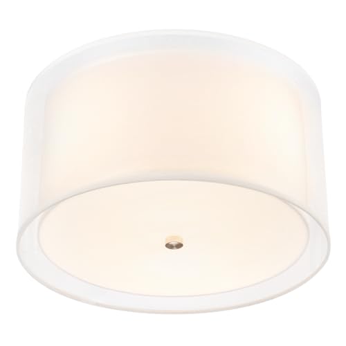 Hamilyeah Modern Drum Ceiling Light Fixture, 12inch Fabric Shade, Flush Mount 2 Bulb, Dimmable, Close to Ceiling, Bathroom Kitchen Bedroom Lighting