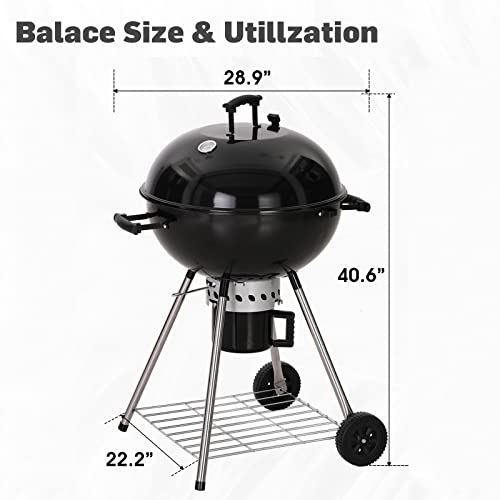 Sophia & William 22-inch Kettle Charcoal Grill with Thicken Chromeplated Grate, High-capacity Ash Catcher for Outdoor Picnic BBQ Patio Camping, Black