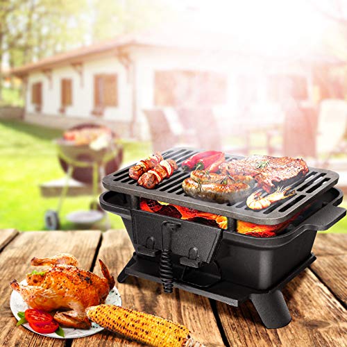 Giantex Charcoal Grill Hibachi Grill, Portable Cast Iron Grill with Double-sided Grilling Net, Air Regulating Door, Fire Gate, BBQ Grill Perfect for Outdoor Picnic Camping Patio Backyard Cooking