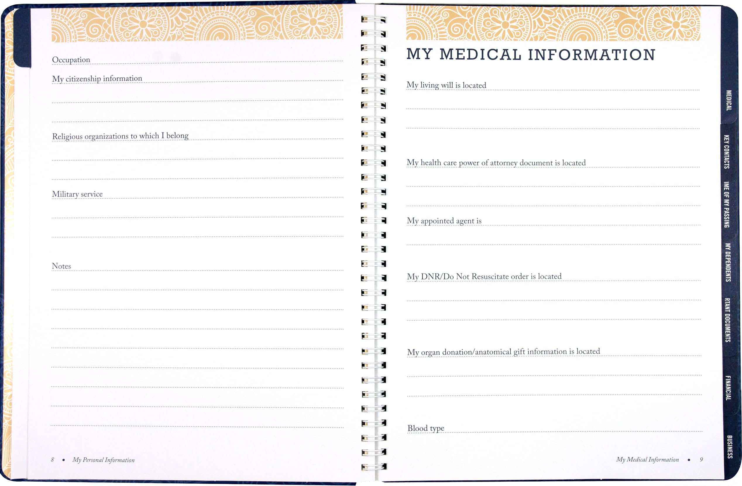Peace of Mind Planner: Important Information about My Belongings, Business Affairs, and Wishes