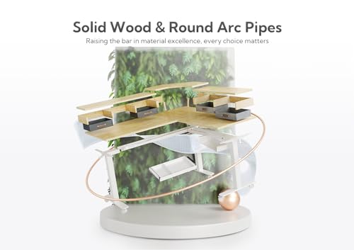 INNOVAR Triple Motor L Shaped Standing Desk with Drawers, Solid Wood Adjustable Corner Stand Up Desk, 63" Electric Standing Desk for Home Office, White Frame/Nature Top