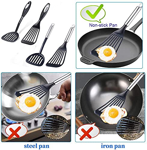 2Pack Nylon Fish Spatula, KSENDALO Slotted Egg Spatula with Stainless Steel Hollow Handle for Frying Flipping, Turning