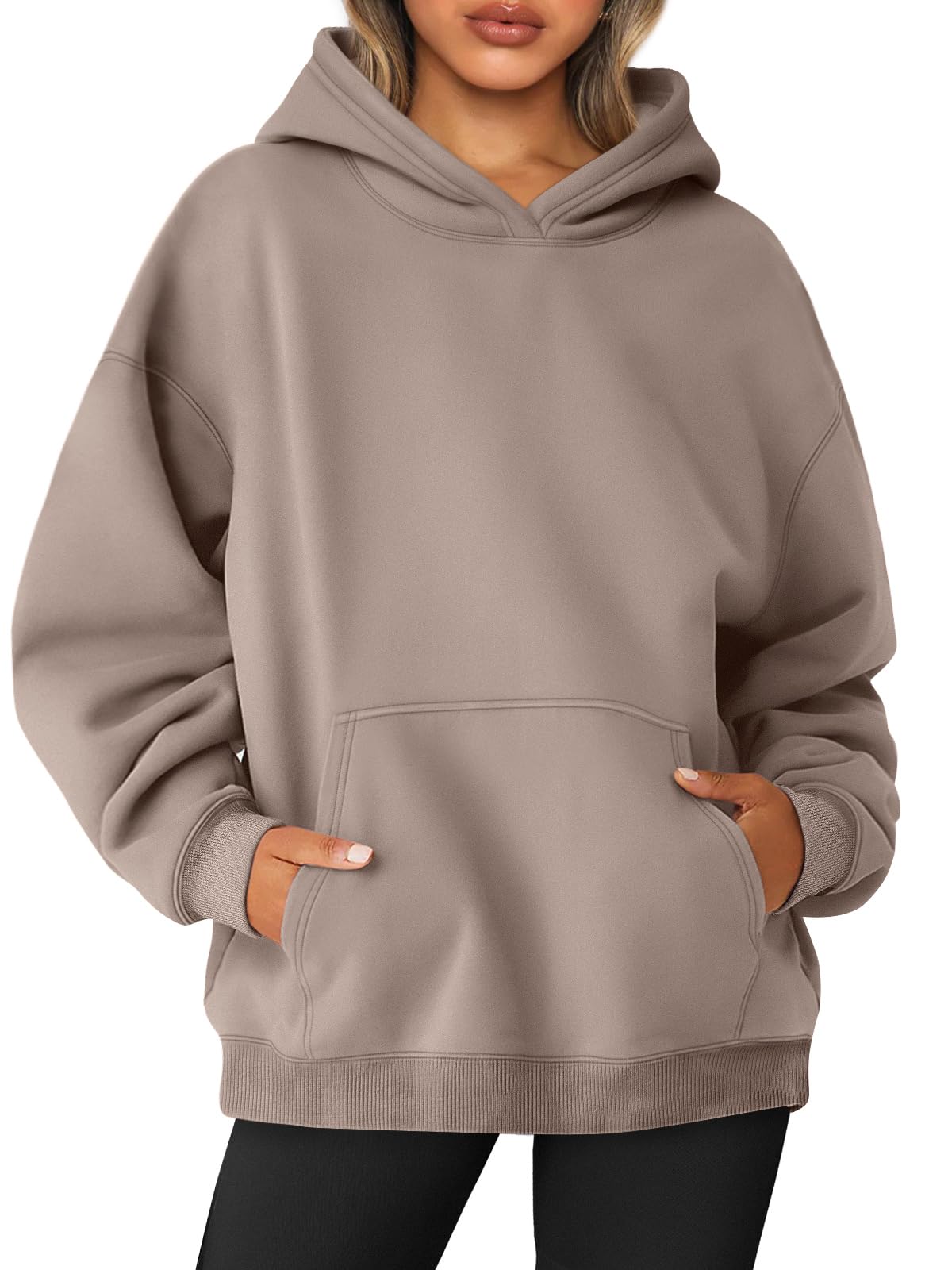 AUTOMET Oversized Sweatshirt for Women Fall Outfits 2025 Fleece Casual Hoodies Sweaters Long Sleeve Fashion Shirts with Pockets CoffeeGrey M