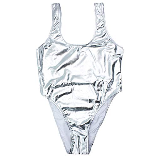JUMISEE Women’s Rainbow Striped Metallic One Piece Swimsuit Sexy Backless High Cut Bathing Suit Rave Festival Outfit
