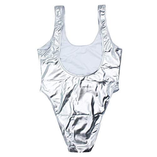 JUMISEE Women’s Rainbow Striped Metallic One Piece Swimsuit Sexy Backless High Cut Bathing Suit Rave Festival Outfit