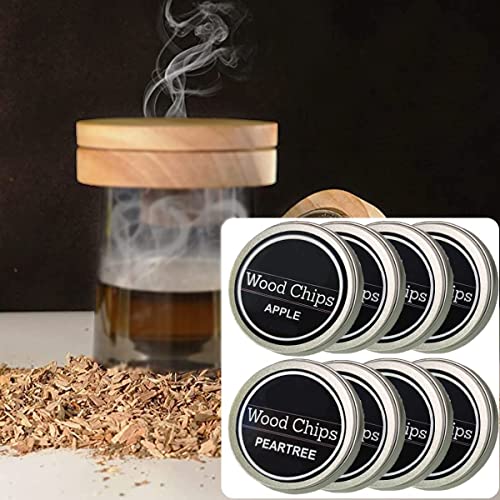 QUKLOGEN 8 Pack Smoke Infuser Wood Chips,Drink Smoker Infuser Kit Wood Chips Included Cherry,Apple,Pecan,Peartree,Oak,Beech,Hickory,Mixed Wood