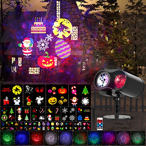 Christmas Holiday LED Projector Lights,Waterproof 3D Ocean Wave & 20 Patterns Double Projection Light with Remote for Birthday Party Garden Decorations