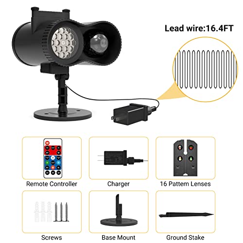Christmas Holiday LED Projector Lights,Waterproof 3D Ocean Wave & 20 Patterns Double Projection Light with Remote for Birthday Party Garden Decorations