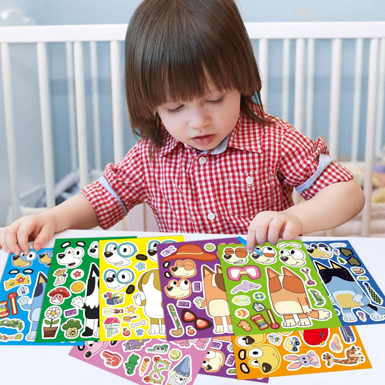 40-Piece Blue Make-a-face Stickers Pack, Make Your Own Stickers Fun Craft Project for Kids Teens, Mixed & Matched With 8 Designed Characters(5 of each) Stickers for Party Decoration, Reward, Decor,