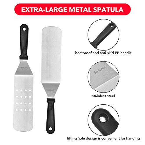 Skyflame 3 Piece Griddle Accessories Kit, Stainless Steel Professional Long BBQ Grill Spatula/Turner & Scraper Set for Flat Top Grill Hibachi Camping Cooking