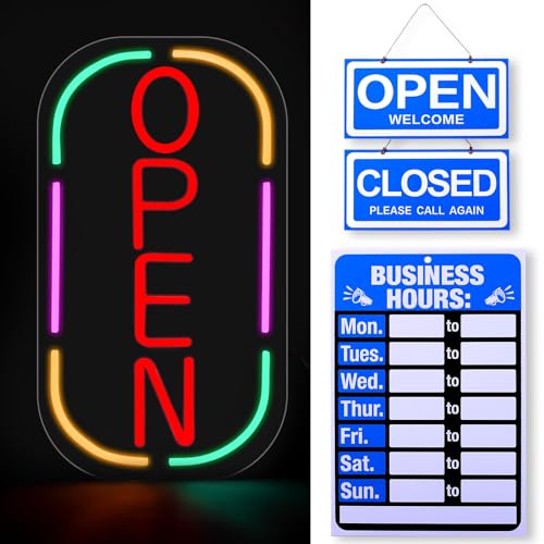 Sifxouped Open Sign,16.5" x 9" Neon Open Signs for Business,Vertical Light Open Sign with 4 Colors,Open Sign Includes Business Hours and Open & Closed Signs