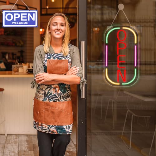 Sifxouped Open Sign,16.5" x 9" Neon Open Signs for Business,Vertical Light Open Sign with 4 Colors,Open Sign Includes Business Hours and Open & Closed Signs