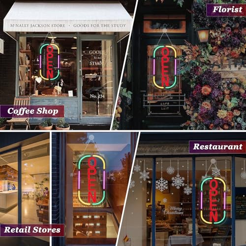 Sifxouped Open Sign,16.5" x 9" Neon Open Signs for Business,Vertical Light Open Sign with 4 Colors,Open Sign Includes Business Hours and Open & Closed Signs