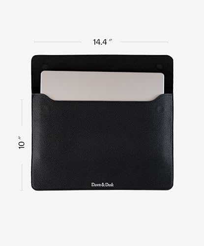 Dawn & Dusk's 13 inch Laptop Sleeve Compatible with MacBook Pro & MacBook Air, PU Leather, Vegan Friendly, Hand-Made, Magnetic Flap, Black.