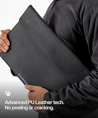 Dawn & Dusk's 13 inch Laptop Sleeve Compatible with MacBook Pro & MacBook Air, PU Leather, Vegan Friendly, Hand-Made, Magnetic Flap, Black.