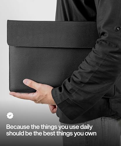 Dawn & Dusk's 13 inch Laptop Sleeve Compatible with MacBook Pro & MacBook Air, PU Leather, Vegan Friendly, Hand-Made, Magnetic Flap, Black.