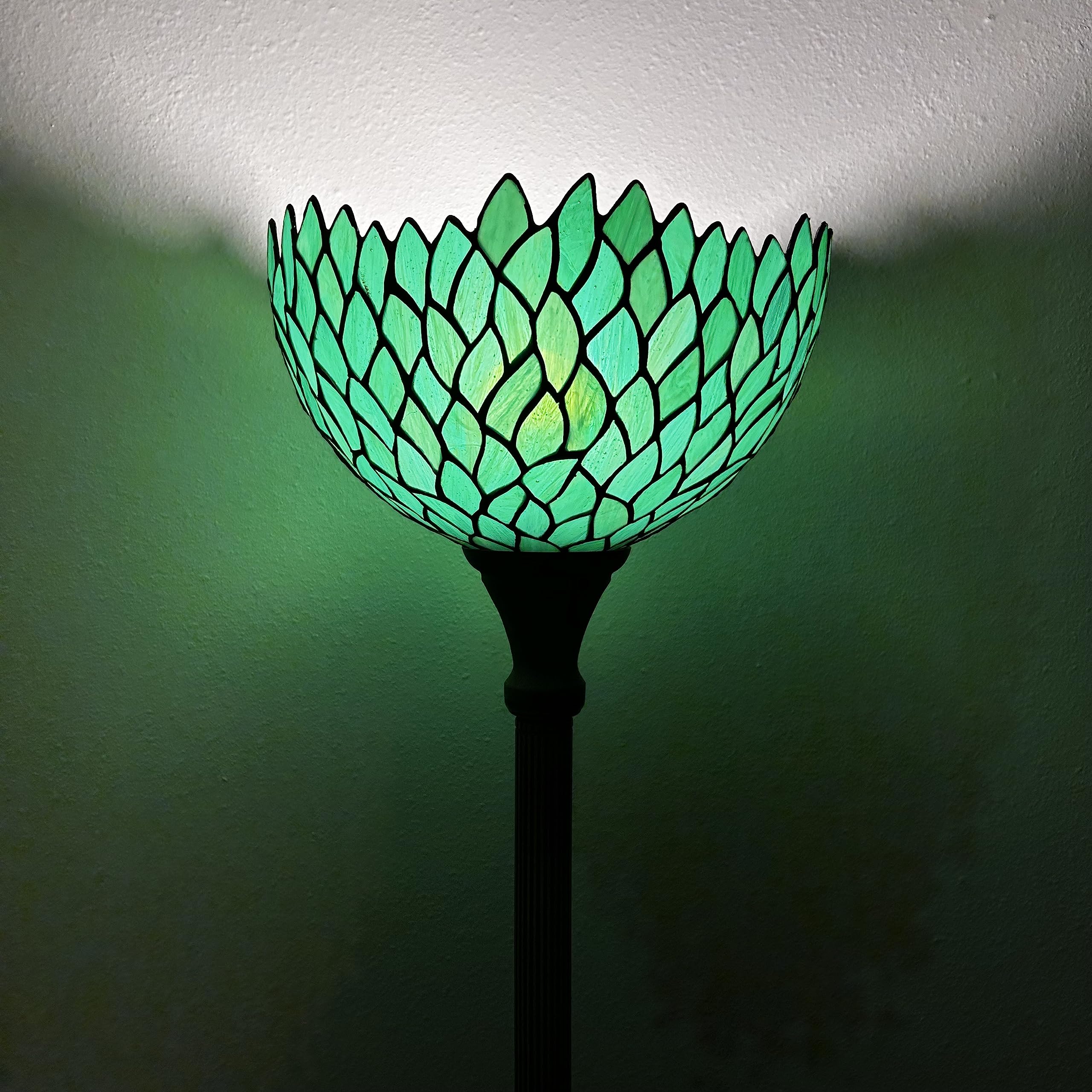 enjoy decor lamps Tiffany Torch Floor Lamp Green Leaves Stained Glass LED Bulb Included for Living Room Dining Room Bedroom 12" W*12" D*66" H