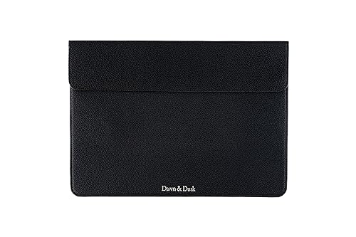 Dawn & Dusk's 13 inch Laptop Sleeve Compatible with MacBook Pro & MacBook Air, PU Leather, Vegan Friendly, Hand-Made, Magnetic Flap, Black.
