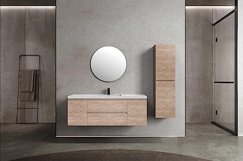 Villa White Bathroom Floating Vanity with Quartz Countertop and Sink (48" W)