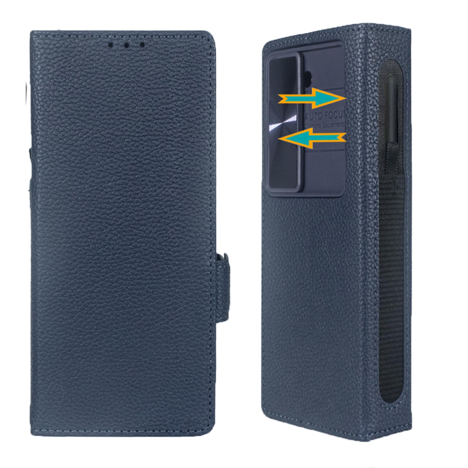 Vitodo for Galaxy Z Fold 5 Case with S Pen Holder - Genuine Leather Wallet Case Built in Slide Camera Cover, Card Slot, Kickstand, Hinge Protection Phone Cover for Samsung Galaxy Z Fold5 5G (Blue)