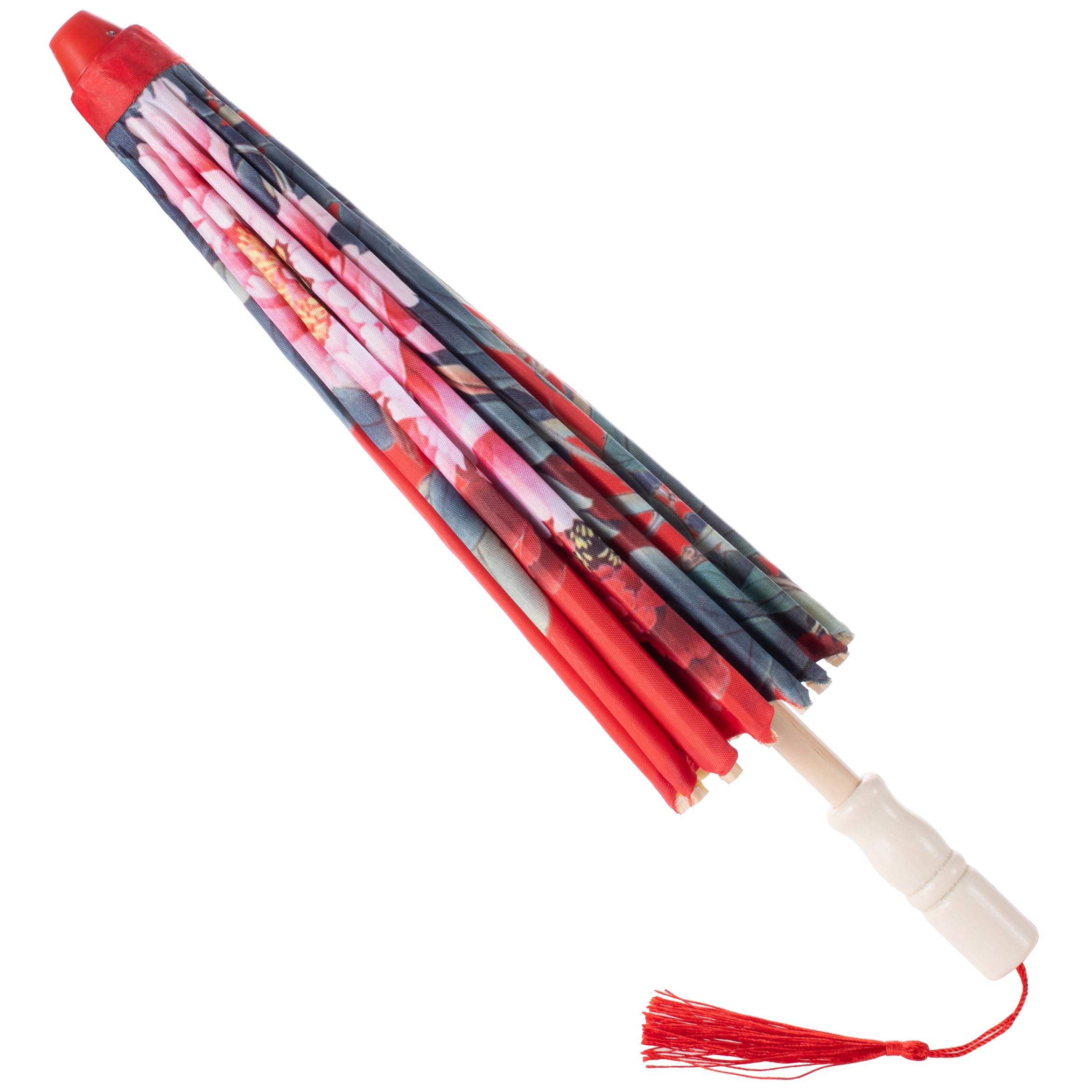 Hand Made Japanese Oriental Parasol Dancing Umbrella 22 inch with Hand held Silk Folding Fans for Kids(Red)