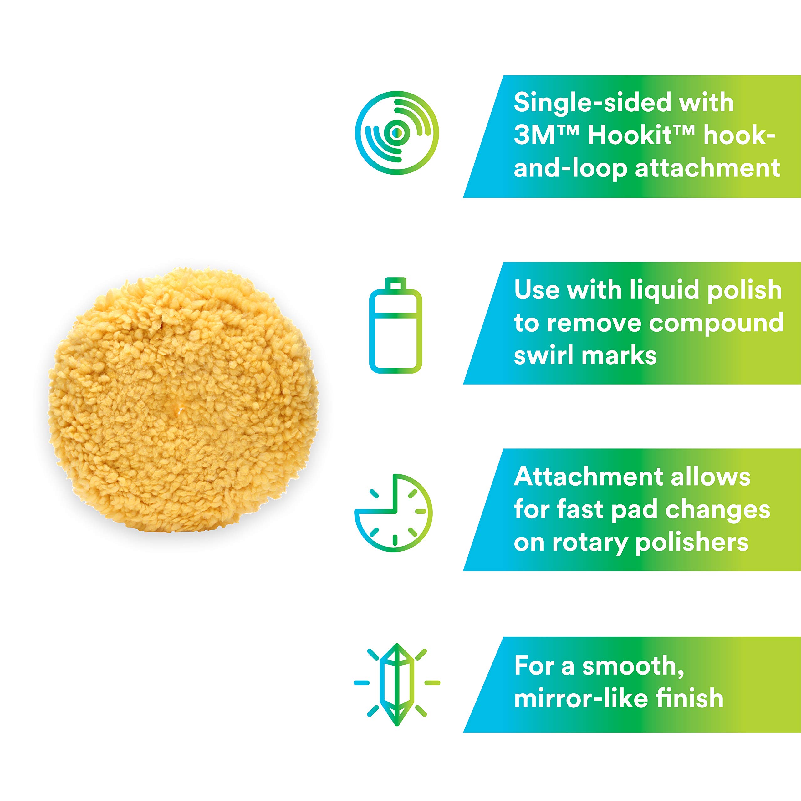 3M Wool Polishing Pad (05713) – For Boats, Cars, Trucks and RVs – Single-Sided – 9 Inches , Yellow