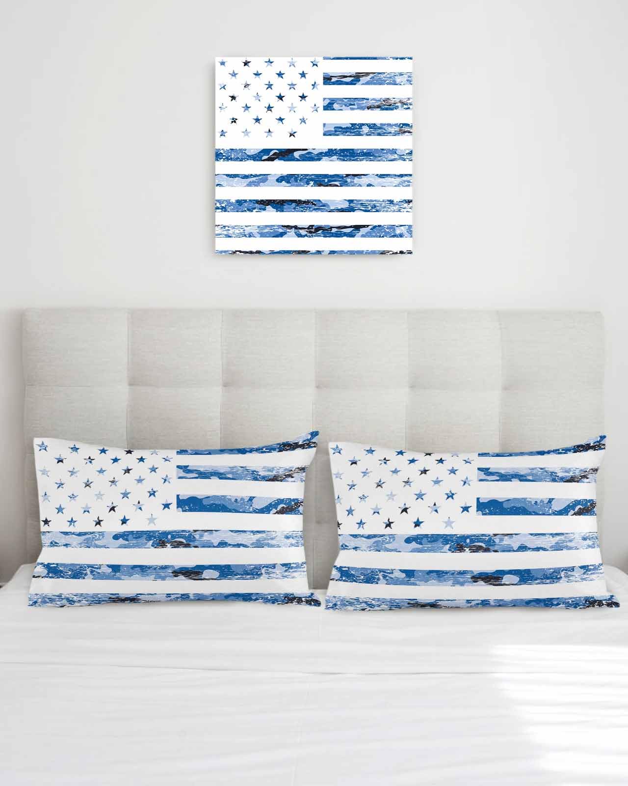 Pillow Cases Linen Pillow Shams Independence Day Camo American Flag Patriotic Pillow Cases Set of 2 12x20 Inches Pillowcases Rectangle Cushion Covers Flax Soft Linen Pillow Covers for Couch Sofa