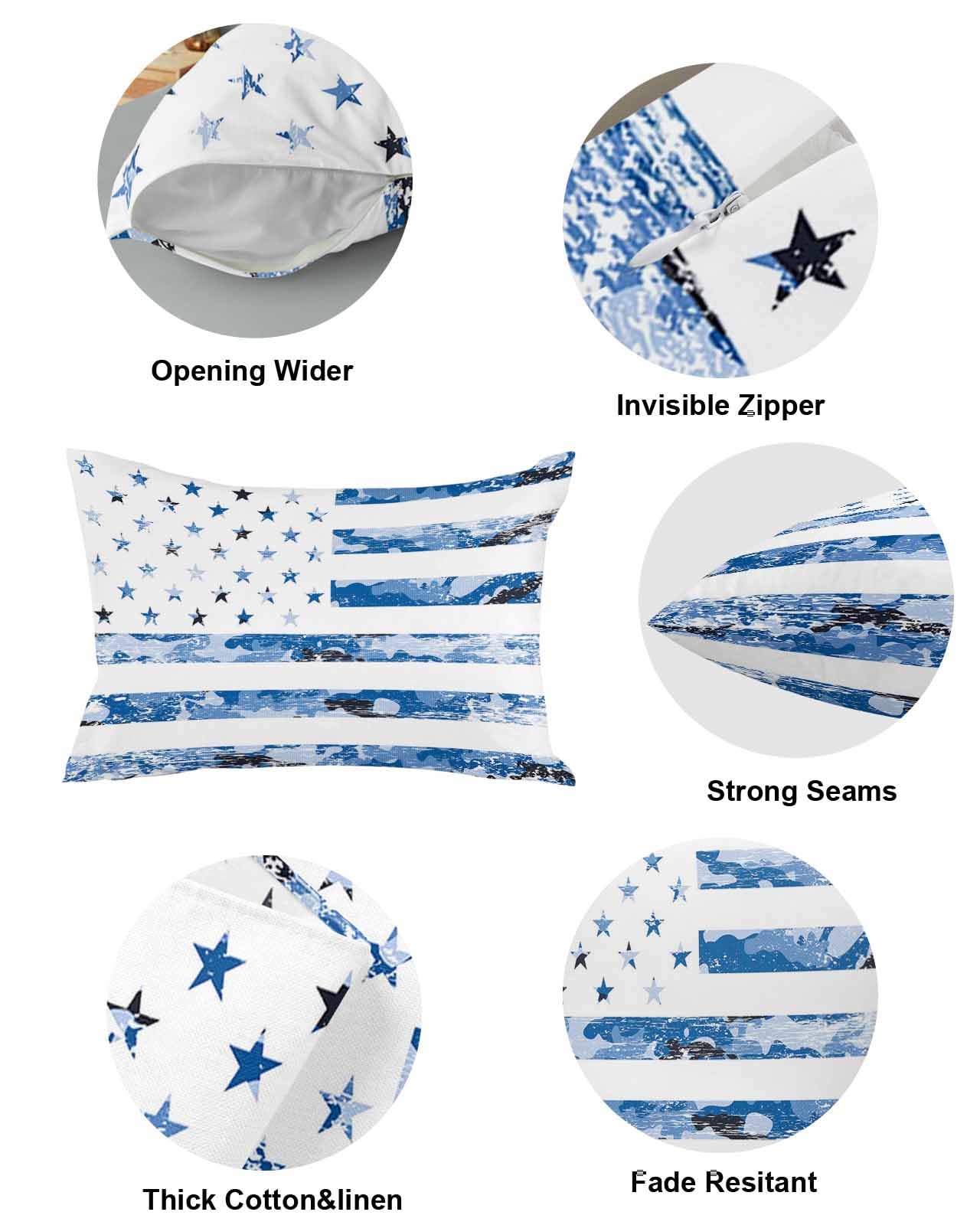 Pillow Cases Linen Pillow Shams Independence Day Camo American Flag Patriotic Pillow Cases Set of 2 12x20 Inches Pillowcases Rectangle Cushion Covers Flax Soft Linen Pillow Covers for Couch Sofa