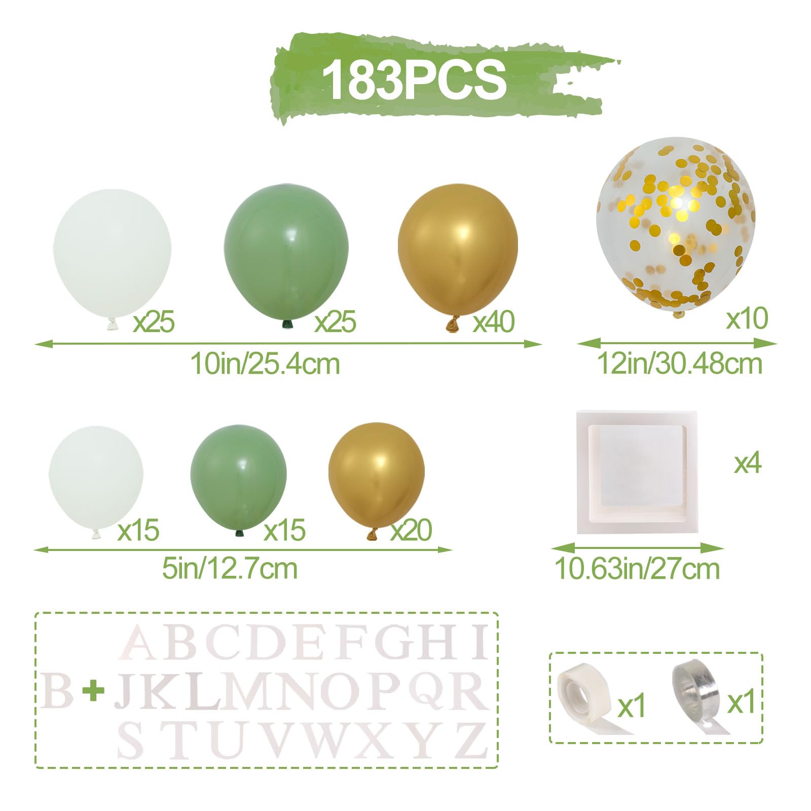 Baby Shower Decorations for Boy Girl - 183pcs Sage Green Balloon Arch Kit and Baby Boxes with Letters for Baby Shower Birthday Jungle Safari Dinosaur Party Supplies